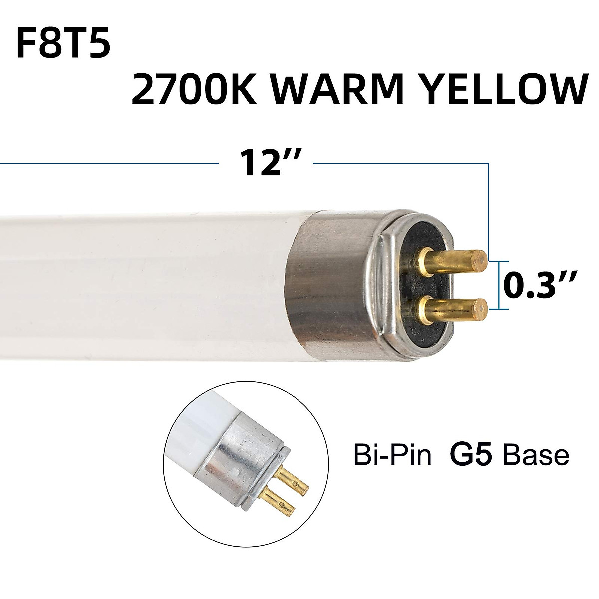 Konideke F8T5/WW 12 Inch 8W T5 3000K Warm White, Linear Straight Fluorescent Light Bulb,G5 8 Count