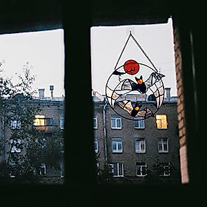 BOXCASA Halloween Bats Stained Glass Window Hangings,Bat Suncatcher,Halloween Decoration for Home,8×8 Inch