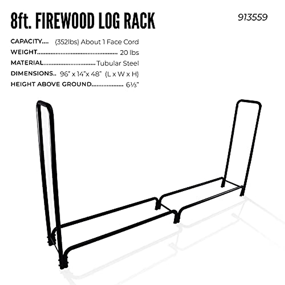 BACKYARD EXPRESSIONS PATIO · HOME · GARDEN 913559 8ft Outdoor | Heavy Duty Log Firewood Storage Rack Holder, Durable Tubular Steel, Easy Assembly, Holds (1) Face Cord of Fire Wood, Black