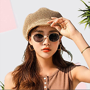 Octagonal Cap Straw Women Summer Thin Newsboy Cap Painter Adjustable Rope Knitted Beret Mesh Breathable Boinas para Mujer, One Size