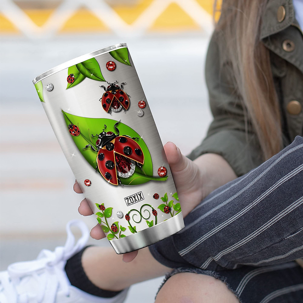 ZOXIX Personalized Name Tumbler Cute Insect Animal Coffee Cup With Lid 20oz Stainless Steel Travel Mug Birthday Present For Women Who Love Animals Gift Ideas