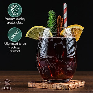 Greenline Goods Stemless Wine Glasses - 15 oz Set – Science of Wine Tumblers (Set of 2) Etched with Wine Chemistry Molecules