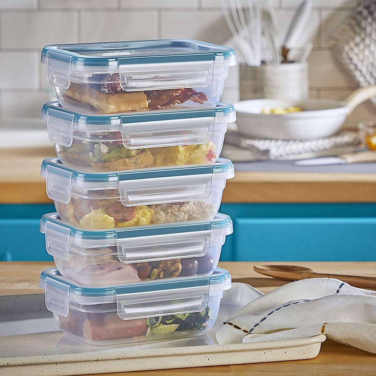 Snapware Total Solution 10-Pc Plastic Food Storage Containers Set, 3-Cup Rectangle Meal Prep Container, Non-Toxic, BPA-Free Lids with 4 Locking Tabs, Microwave, Dishwasher, and Freezer Safe