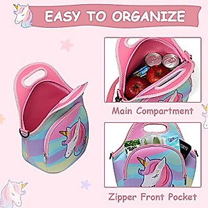 Unicorn Lunch Bag for Girls, Chasechic Insulated Kids Lunch Box Lightweight Neoprene Tote Bag for Teens with Detachable Adjustable Shoulder Strap for Back to School