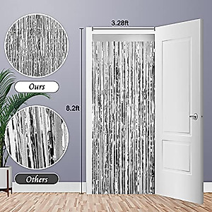 6 Pack Silver Foil Fringe Curtains Party Backdrop, 3.28 x 8.2 ft Metallic Foil Tinsel Fringe Backdrop Door Fringe for Photo Wedding Birthday Bridal Showers Graduation Theme Party Decorations