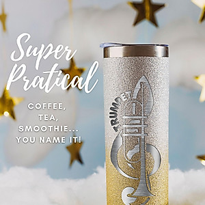 Onebttl Trumpet Gifts for Women, Grils, Trumpet Travel Mug for Music Lover, Trumpet Lovers, Glittering 20oz Stainless Steel Tumbler