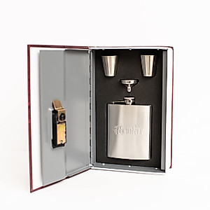 Funderstood Dracula Holy Water Hidden Barware Book Safe, Gothic Secret Liquor Flask with Two Stainless Steel Shot Glasses, Gothic Gift Set, Goth Decor - 2.25” X 6.125” X 9.5”