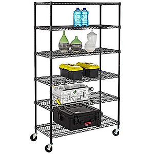 BestMassage Wire Shelving Unit Heavy Duty Garage Storage Shelves Large Metal Shelf Organizer 6-Tier Height Adjustable Commercial Grade Utility Steel Storage Rack with Wheels,18 x 48 x 72 (Black)