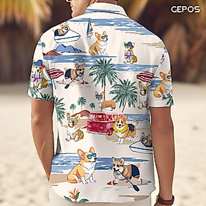 Corgi Men's Hawaiian Shirt - Summer Beach Unisex Shirt, Dad & Men Birthday Gifts (Large)