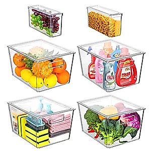 VOMOSI Large Clear Plastic Storage Bins with Lids - 6 Pack Stackable Bins for Pantry Organization, Office, and Bathroom Kitchen