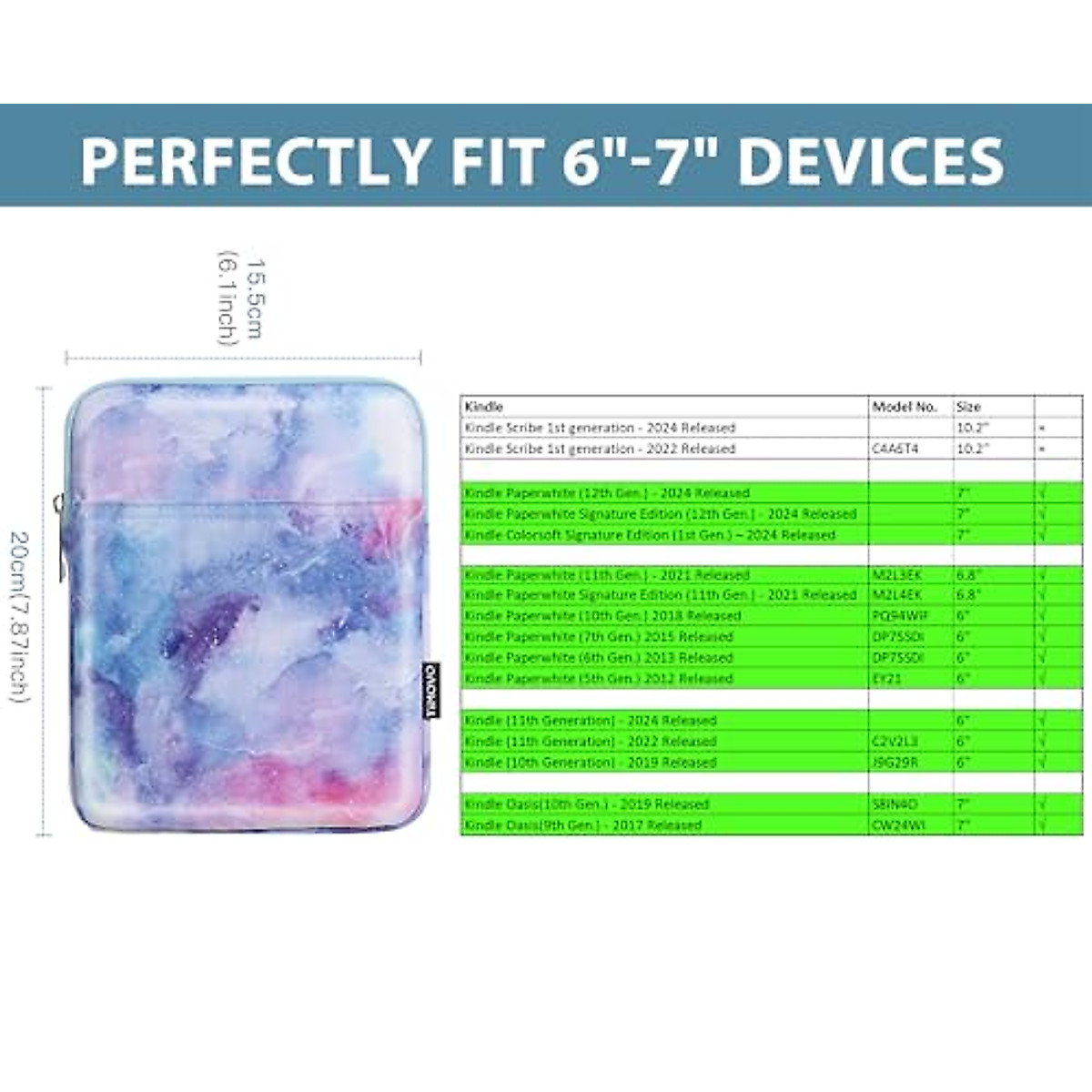 TiMOVO 6-7 Inch Sleeve Case for All-New Kindle Paperwhite and Kindle Colorsoft Signature Edition, Protective Sleeve Cover Pouch Bag Carrying Case for Kindle E-Reader/Kindle Oasis, Dreamy Nebula