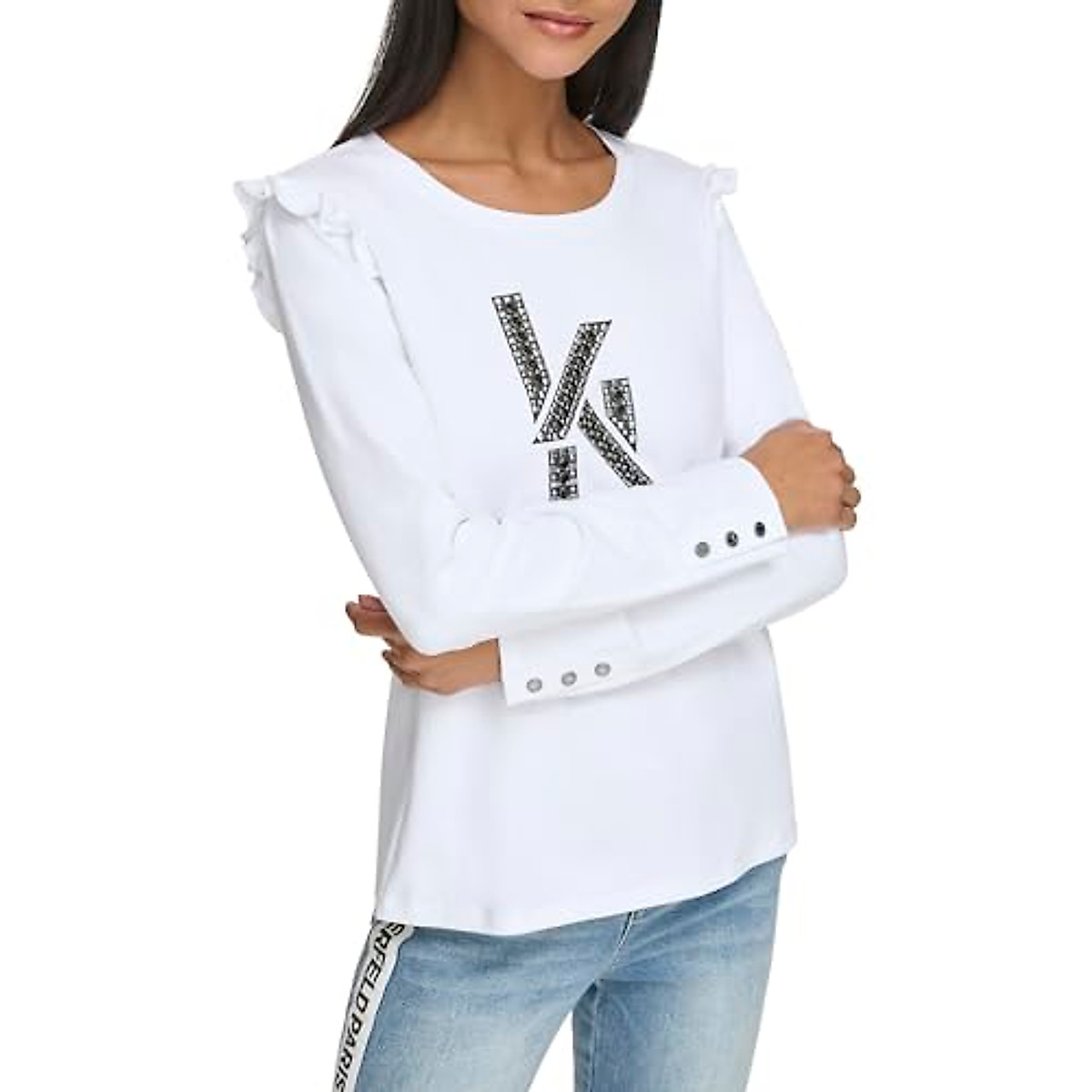 Karl Lagerfeld Paris Women's Logo with Detail Top, White