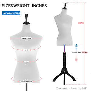 Female Mannequin Body,60-67 inch Dress Form Sewing Mannequin Torso Manikin with Wooden Tripod Base Stand Adjustable Mannequin for Sewing Clothes Display (White)
