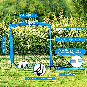 Ksports Soccer Goal Set for Kids Portable Training Equipment with Net, Balls, and Bag for Outdoor Backyard Football, 4 x 3 Feet, Blue