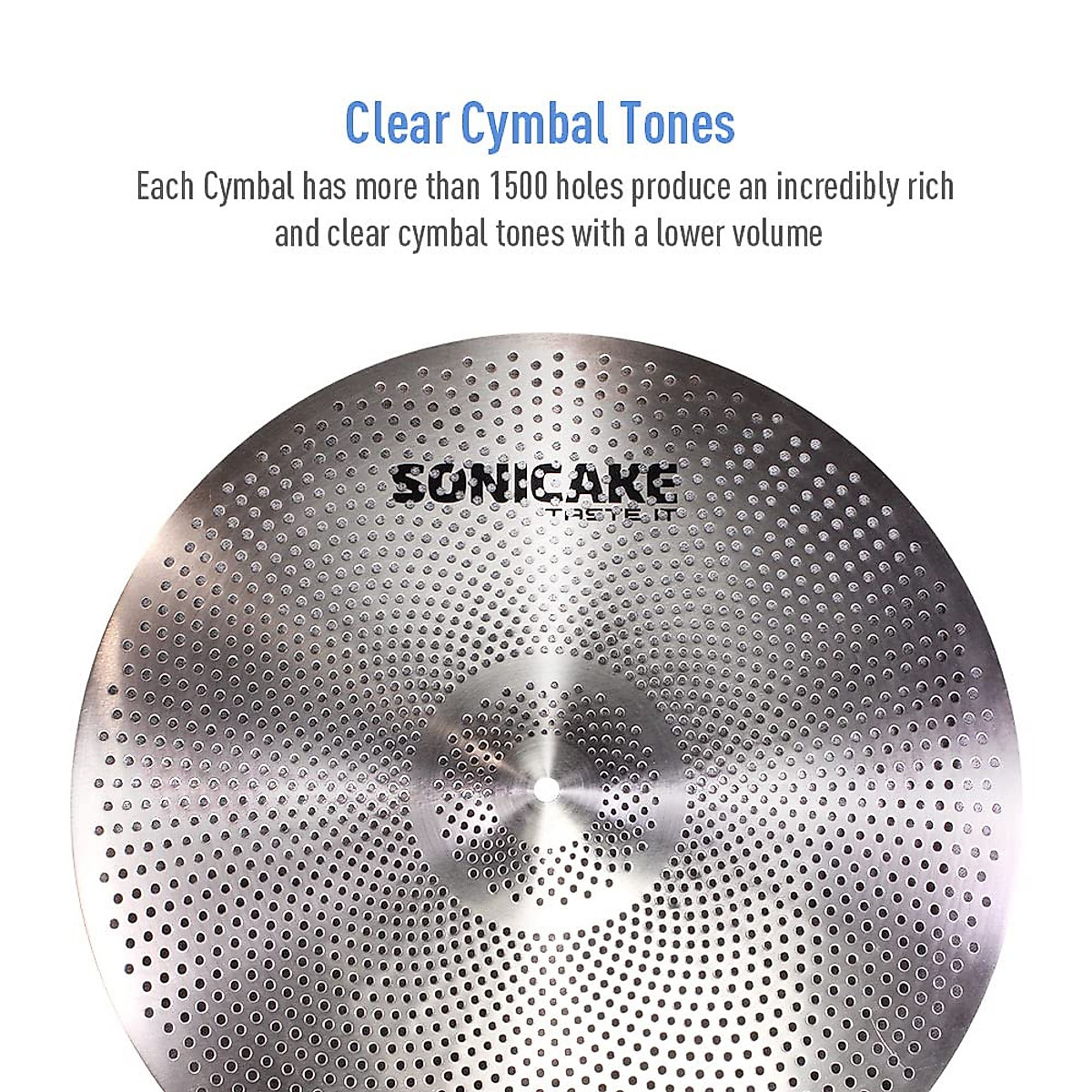 SONICAKE Low Volume Cymbal Pack Quiet Cymbal Set 14"Hi-hats+16"Crash+18"Crash+20"Ride 5 Pcs Mute Drum Cymbal Set Quiet Practice Cymbal, Sliver