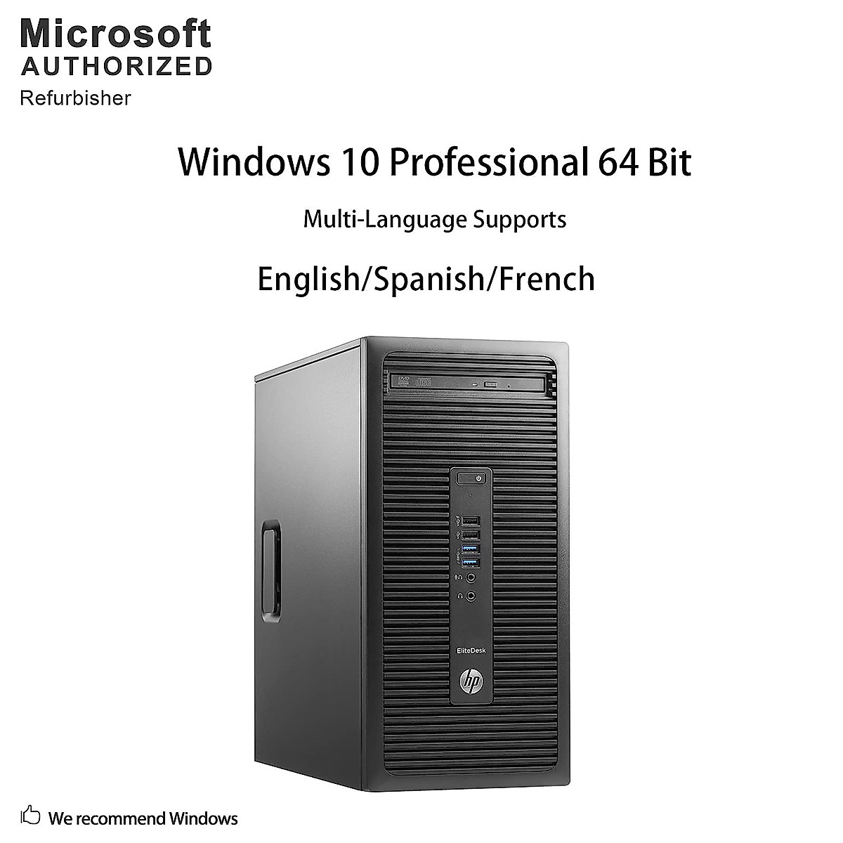 HP EliteDesk 705 G2 Tower Business Desktop PC, AMD Quad A10 Pro-8750B up to 4.0GHz, 16G DDR3, 1T, WiFi, BT 4.0, DVD, Windows 10 64 Bit-Multi-Language Supports English/Spanish/French(Renewed)