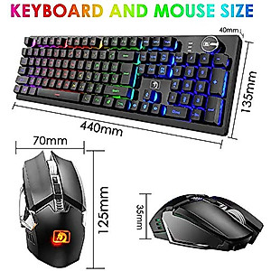 FELICON Wireless Gaming Keyboard and Mouse Set, RGB Backlit Rechargeable 4800mAh Battery, Mechanical Feel Anti-ghosting Keyboard, Control Knob for Multi-Media, Mute Gaming Mouse for Windows PC Gamer