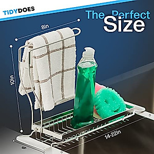 TidyDoes Telescopic Sink Sponge Holder – Stainless Steel Expandable Sink Caddy – Kitchen Caddy Sink Organizer – Telescopic Sink Storage Rack for Soap, Sponges – Drying Rack for Kitchen Sink