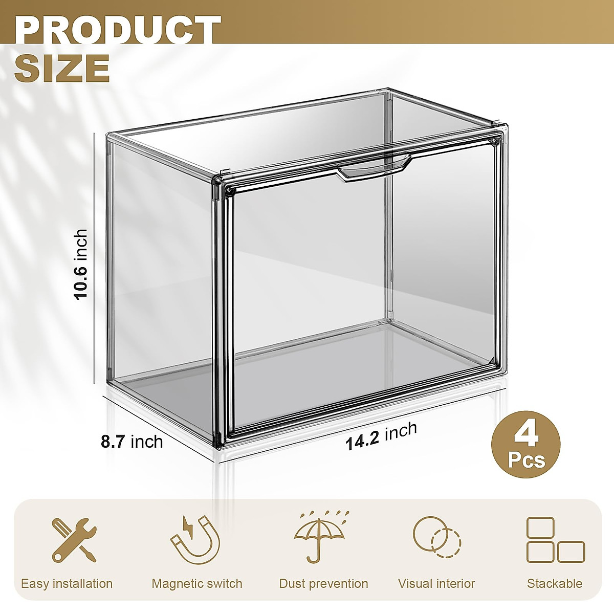 ULENDIS 4 Pack Handbag Storage Organizer for Closet, Transparent Gray Acrylic Display Case for Handbag Purse, Stackable Storage Organizer with Magnetic Door for Wallet Book Cosmetic Toys Display