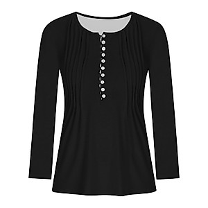 Womens Fall Fashion Tunic Shirts Long Sleeve Button Down Tops Casual Loose Comfy Blouses Empire Waist Clothes Women's Long Sleeve Tops Black XL