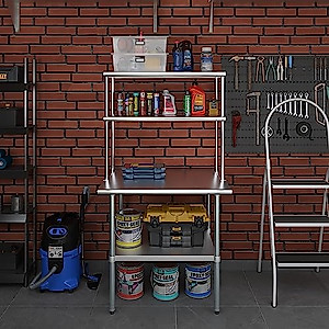 30" x 36" Stainless Steel Work Table with 18" Wide Double Tier Overshelf | Metal Kitchen Prep Table & Shelving Combo
