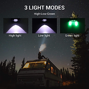 BORUIT RJ-3000 LED Green Headlamp,3 Modes White and Green LED Hunting Headlight,USB Rechargeable 5000 Lumens Tactical Head lamp for Fishing Running Camping Hiking