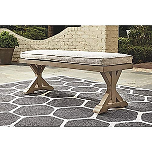 Signature Design by Ashley Beachcroft Patio Farmhouse Outdoor Upholstered Dining Bench, Beige