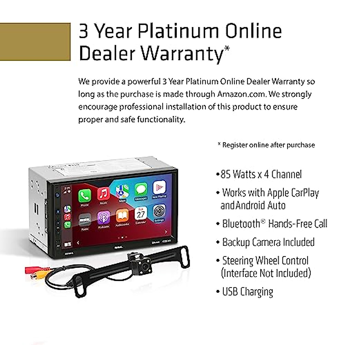 Sound Storm Laboratories DD7CPA-C Car Audio Stereo – Apple CarPlay Android Auto, Double Din 7 Inch Touchscreen, Bluetooth Audio and Hands-Free Calling, No CD DVD Player, Radio Receiver, Backup Camera