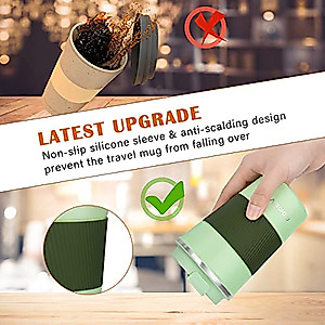 12oz Travel Mug, MOMSIV Insulated Coffee Cup with Leakproof Lid, Vacuum Stainless Steel Double Walled Reusable Tumbler for Hot and Cold Water Coffee and Tea In Travel and Car (Green-380ml)