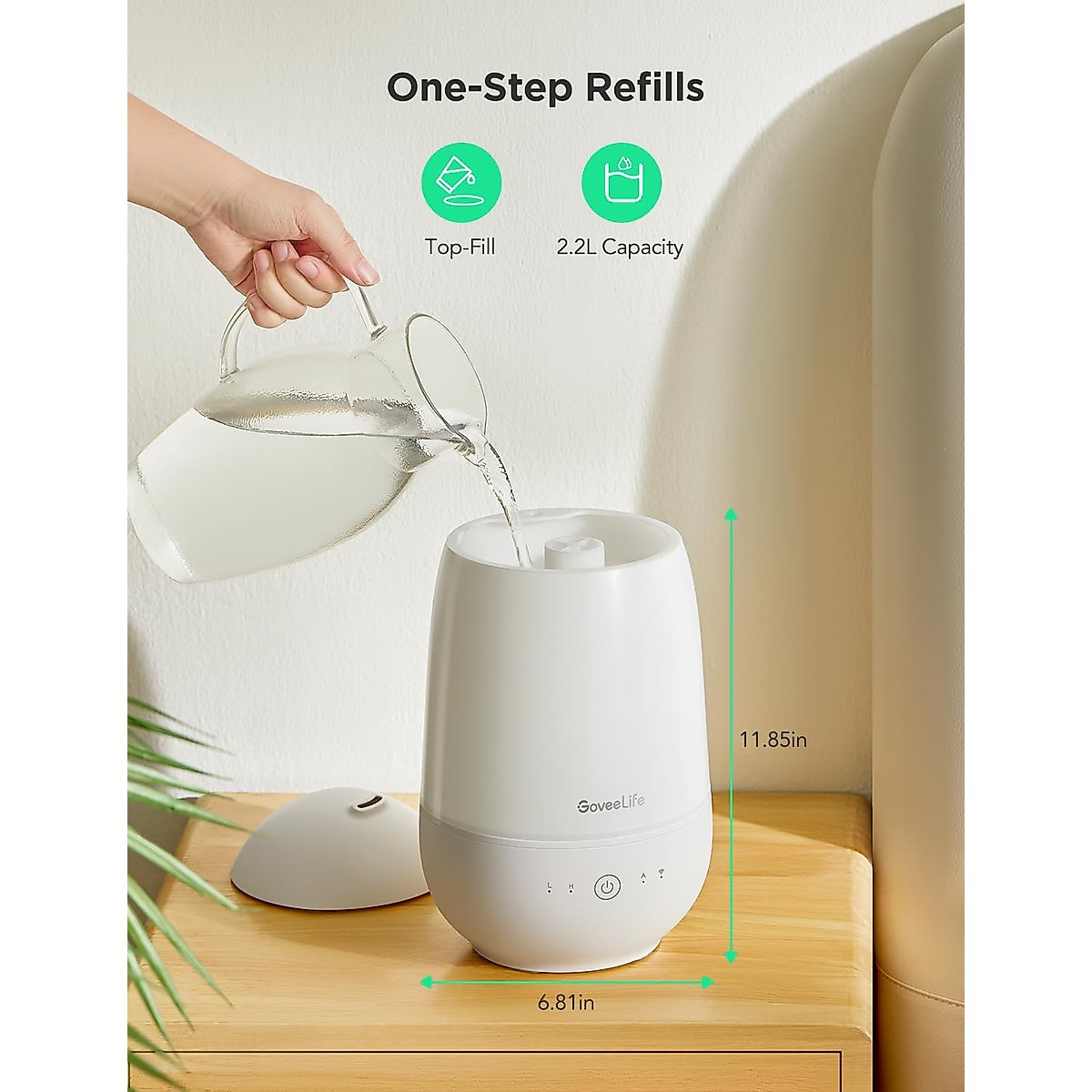 GoveeLife Smart Mini Humidifier for Baby Nursery, Top Fill Cool Mist Humidifier with Scent Diffuser & Nightlight, Built-in Sensor, Works with Alexa, Ultrasonic Humidifiers for Home, Bedroom and Plants