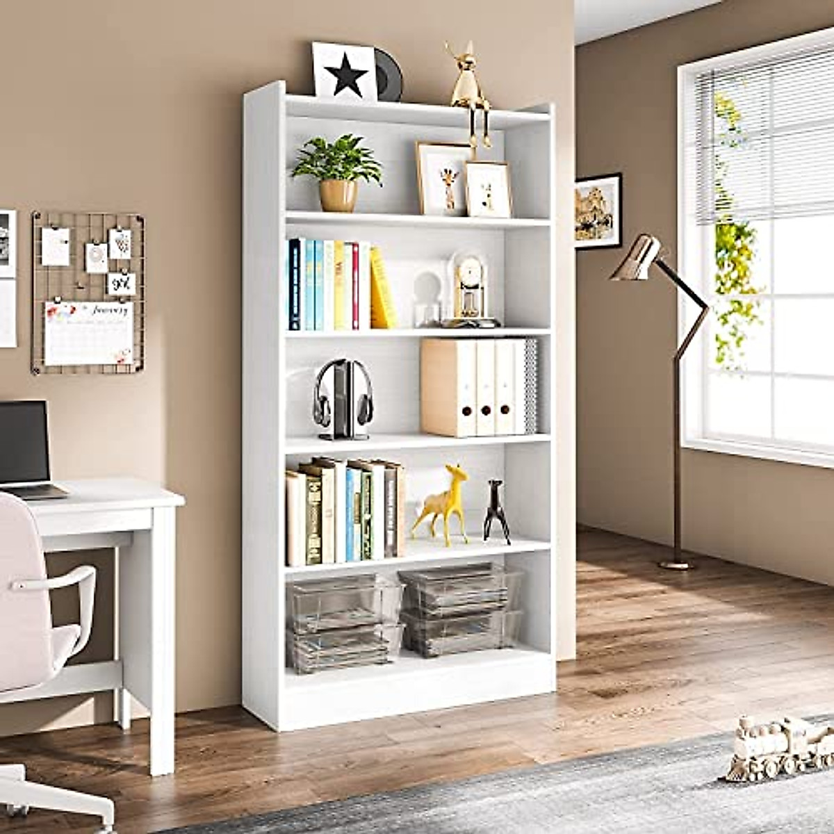 6-Tier Open Bookcase, 72 inches Large Tall Bookshelf, White - 11.81" D x 35.43" W x 72.04" H White Modern & Contemporary, Classic