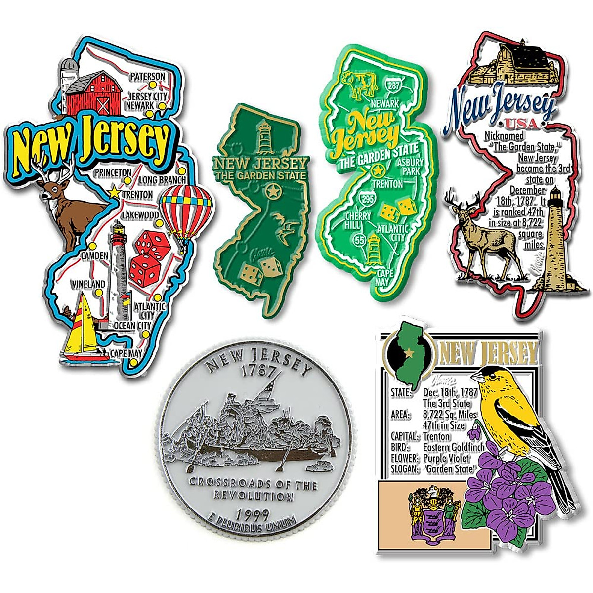 New Jersey Six-Piece State Magnet Set by Classic Magnets, Includes 6 Unique Designs, Collectible Souvenirs Made in The USA