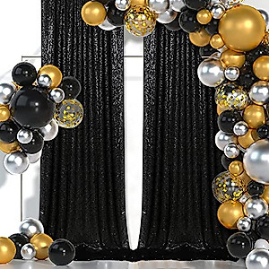 Black Backdrop Curtain Glitter Curtains 4 Panels 2ftx8ft Black Shimmer Wall Backdrop Curtains for Party Fabric