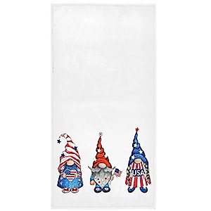 Pfrewn Patriotic Gnomes Hand Towels 16x30 in American USA Flag Bath Towel Kitchen Dish Guest Towel Stars and Stripes Bathroom Towel Memorial Day 4th of July Decorations