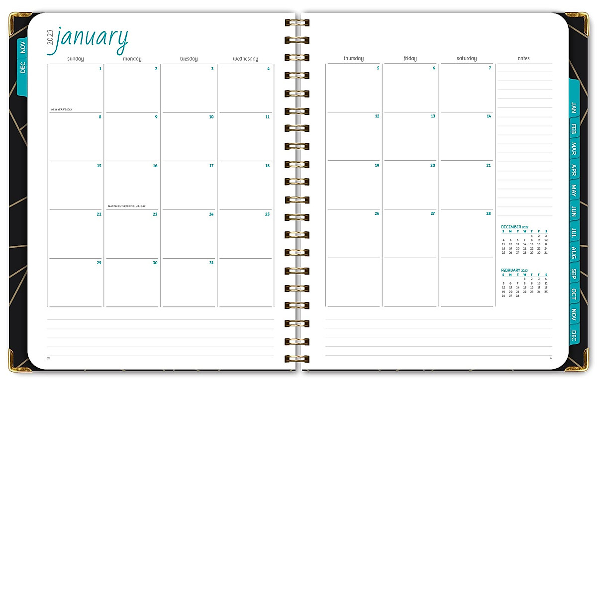 HARDCOVER 2023 Planner: (November 2022 Through December 2023) 8.5"x11" Daily Weekly Monthly Planner Yearly Agenda. Bookmark, Pocket Folder and Sticky Note Set (Black Gold Triangles)