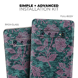 DesignSkinz Turquoise and Burgundy Floral Velvet v2 Protective Vinyl Decal Wrap Skin Cover Compatible with The Samsung Galaxy S20 (Screen Trim & Back Glass Skin)