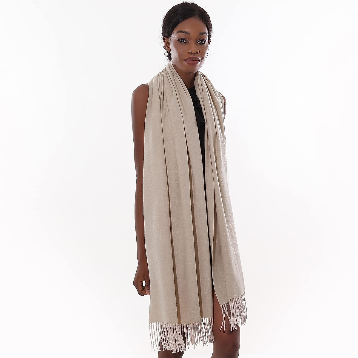 RUI VTRON Womens Winter Scarf Beige Pashmina Shawls and Wraps for Evening Dresses Warm Blanket Scarf for Wedding