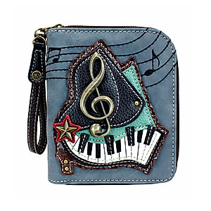 CHALA Handbags- Zip Around Wallet, Wristlet, 8 Credit Card Slots Sturdy Coin Purse for women (Piano Indigo)