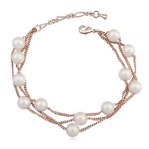 Crystalline Azuria Multi Strand Rose Gold Bracelet with Simulated White Pearls 18K Rose Gold Plated bracelet for Women