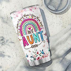 JENOIS Auntie, Aunt Gifts, Tumbler 20 Oz With Lid And Straw, Best Aunt Like Mother