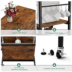 ETELI Bakers Rack with Power Outlet Microwave Stand Cart with Storage Coffee Station Table Cart on Wheels for Kitchen Living Room Bedroom, Rustic Brown