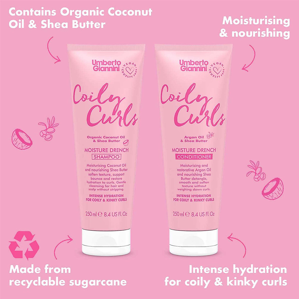 Umberto Giannini Coily Curls Conditioner, Vegan & Cruelty Free Moisturizing Conditioner for Curly Hair
