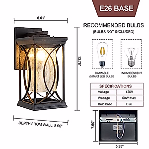 Dusk to Dawn Modern Outdoor Wall Light Exterior Light Fixtures Black Aluminum with Crack-Like Glass Create Gorgeous Lighting Effects UL and IP65 Waterproof Wall Sconce Outdoor for Front Porch Lighting