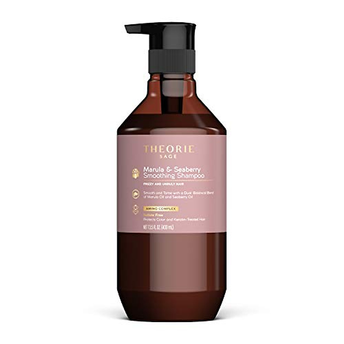 Theorie Marula and Seaberry Smoothing Shampoo - Smooth & Tame - Sulfate Free - Suited for Frizzy & Unruly Hair - Protects Color and Keratin Treated Hair, Pump Bottle 400mL