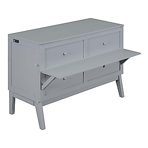 JIVOIT Queen Size Murphy Bed with Two Movable Desks, Removable Shelves on Each Side, Wooden Murphy Bed Chest with Built-in Dual Power/USB Module, Space-Saving Design (Gray-Queen 9)