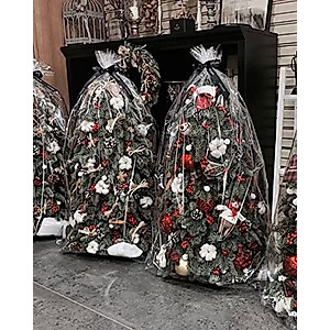 JOYIT 10 Pack Clear Cellophane Bags Large (35 in x 55 in) - 3 Mil Thicker Clear Cellophane Wrap for Gift Baskets, Opp Clear Plastic Gift Bags with Red Bows Ribbons