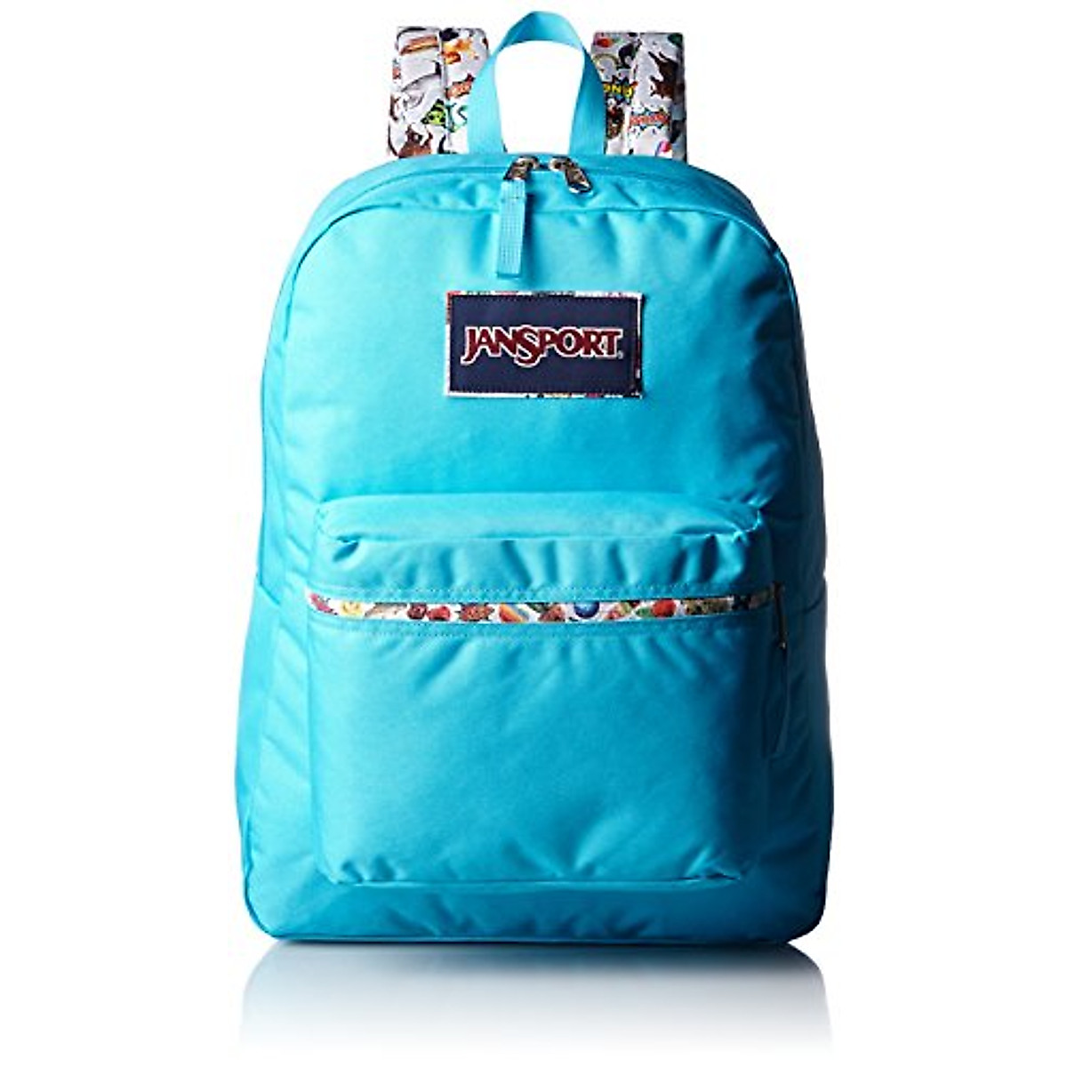 JanSport Mens Classic Mainstream High Stakes Backpack - Mammoth Blue/Multi Stickers / 16.7"H X 13"W X 8.5"D