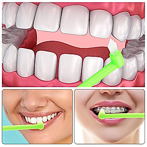 WLLHYF Single Tuft Toothbrush 2 Pieces Interspace Tuft Brush Soft Teeth Brushes Manual Toothbrushes End-tuft Toothbrush for Gap Orthodontic Braces Sensitive Gums Deep Cleaning (Green, Blue)