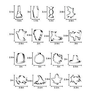16 Pcs Halloween Cookie Cutters Large Fall Set with Decorating Instructions Stainless Steel Pumpkin Witch Hat Cat Bat Skull Ghost Spider Broom And More
