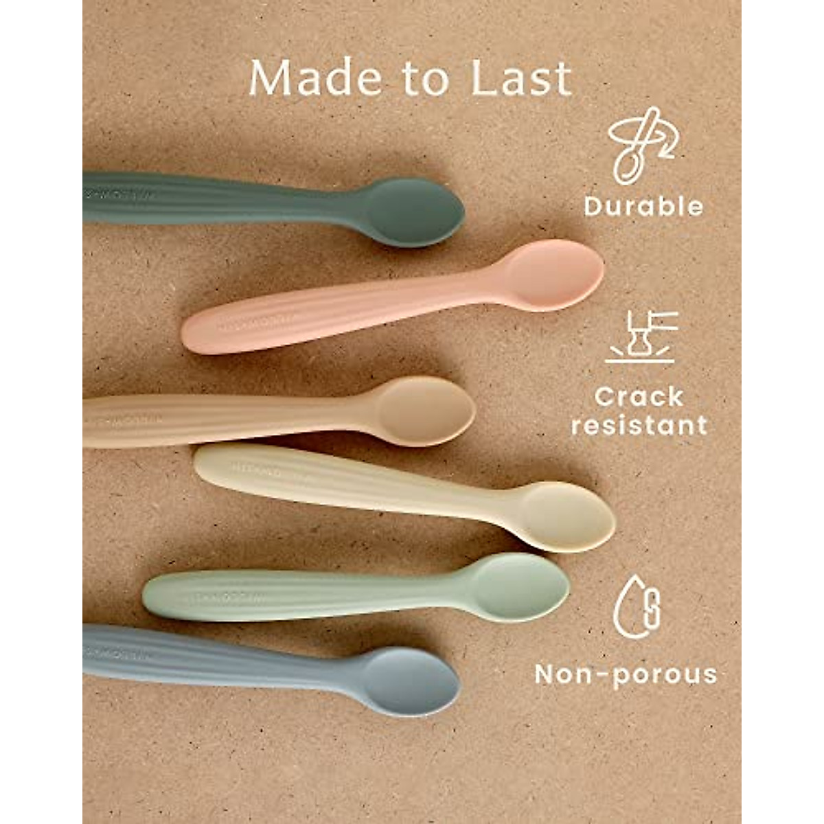 Willow + Sim Silicone Baby Feeding Spoons - BPA-Free, Non-Toxic, Soft & Gentle on Gums and Durable - Food-Grade Silicone Baby Spoons First Stage for Self Feeding 6 Months and Up (Sage/Sharkskin)